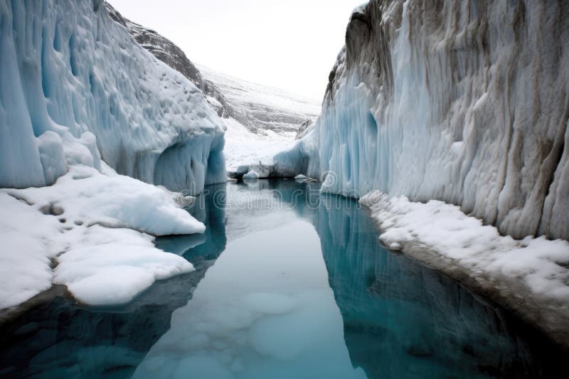 Water Flowing through a Glacier Crevasse, Showing Melting Process Stock ...
