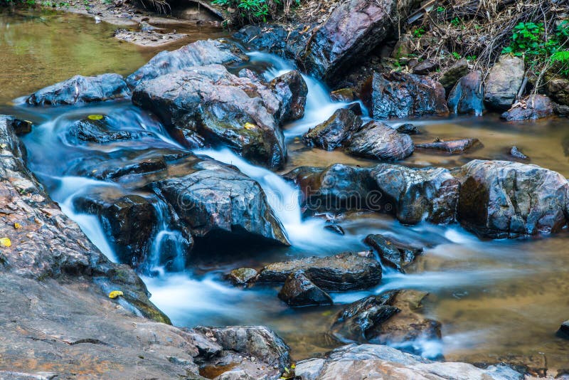 Water Flowing at Mork Fa Waterfall Stock Image - Image of plant, leaf ...