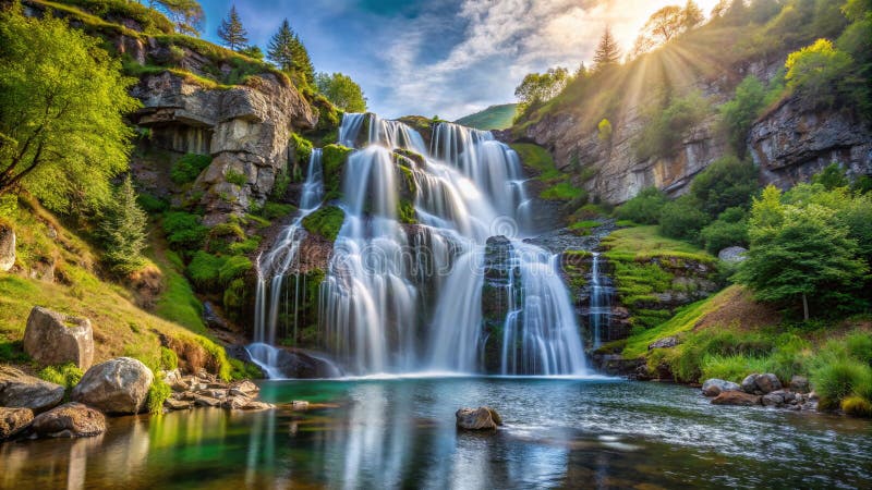 Water Flowing from the Mountain Calm Waterfall View Daytime Landscape ...