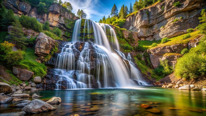 Water Flowing from the Mountain Calm Waterfall View Daytime Landscape ...