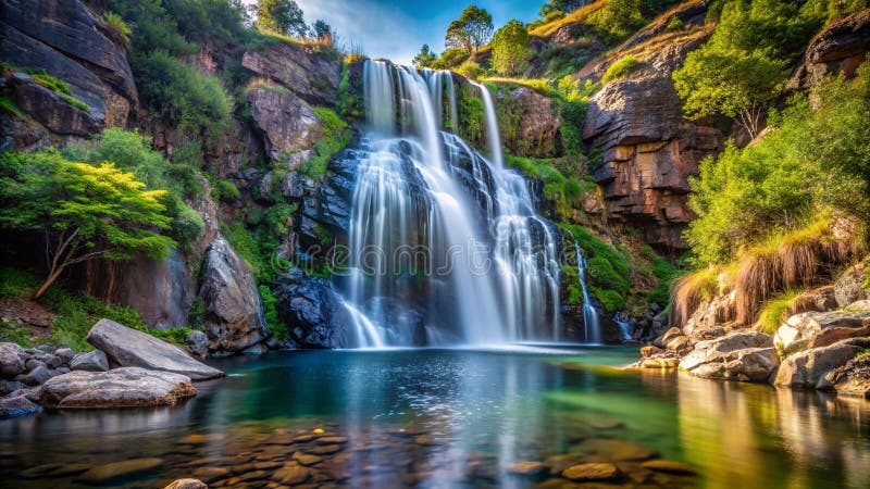 Water Flowing from the Mountain Calm Waterfall View Daytime Landscape ...