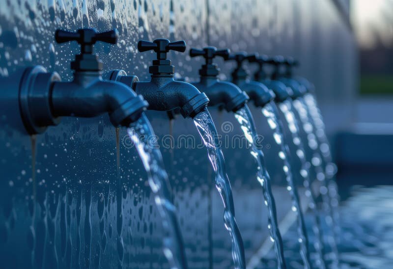 Water Flowing from Multiple Taps, Creating a Serene and Refreshing ...