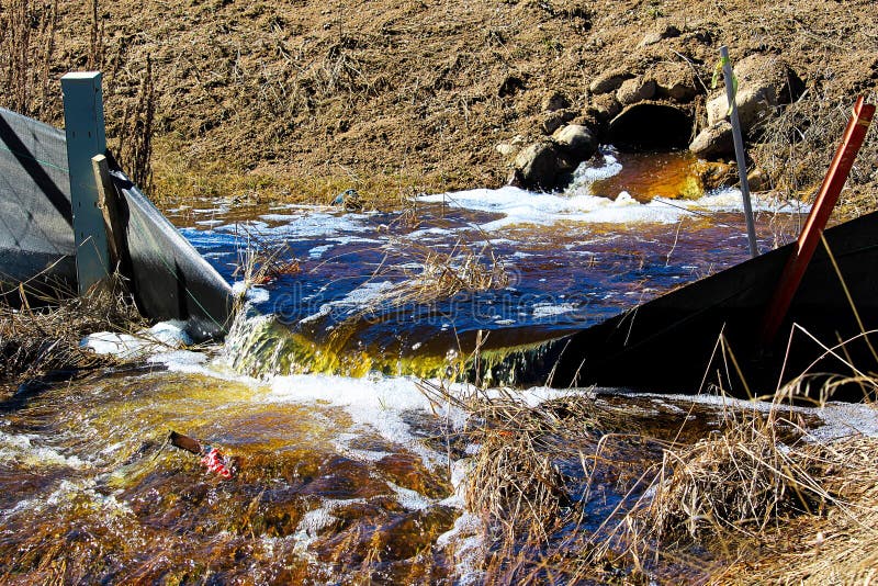Water Flowing Out of a Culvert in Spring Stock Image - Image of control ...