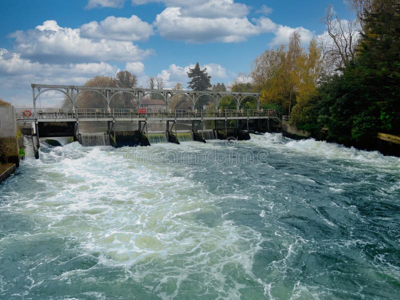 Water Flowing Over a Concrete Weir with Fish Ladder Stock Photo - Image ...
