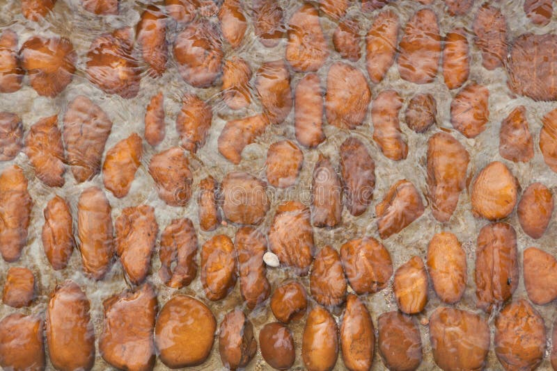 Water Flowing Over River Rounded Orange Pebbles. Background Text Stock ...