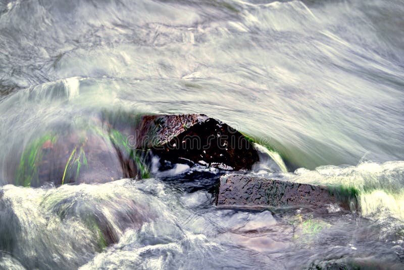 Water Flowing Over Rocks Long Exposure of River Flow with Green Water ...