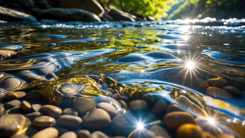 Sparkling River Water Flowing Over Smooth Stones Stock Illustration ...