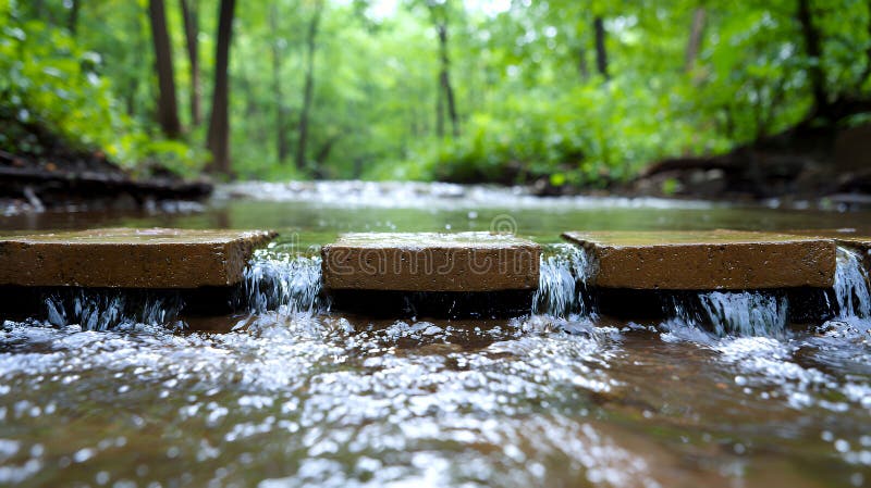 Water Flowing Over Stepping Stones in Forest Stream with Greenery Stock ...