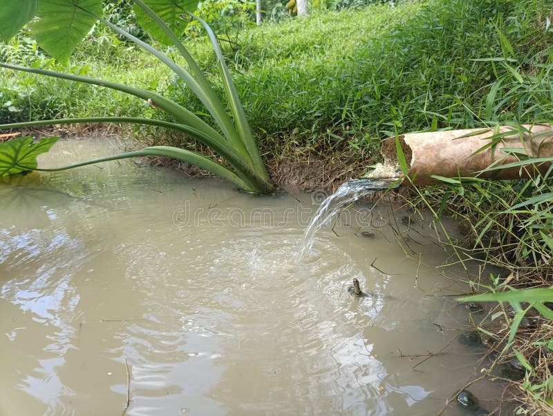 Water Flowing from a Pipe Falls into the Pool Stock Image - Image of ...