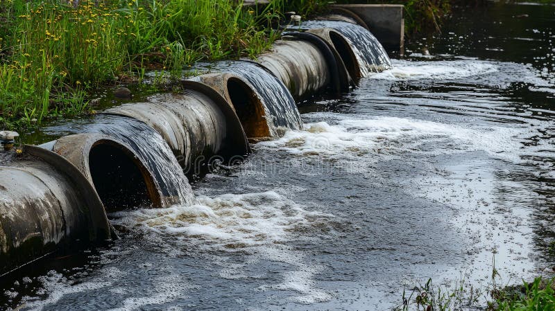 Water Flowing from Pipes into a River Stock Photo - Image of ...