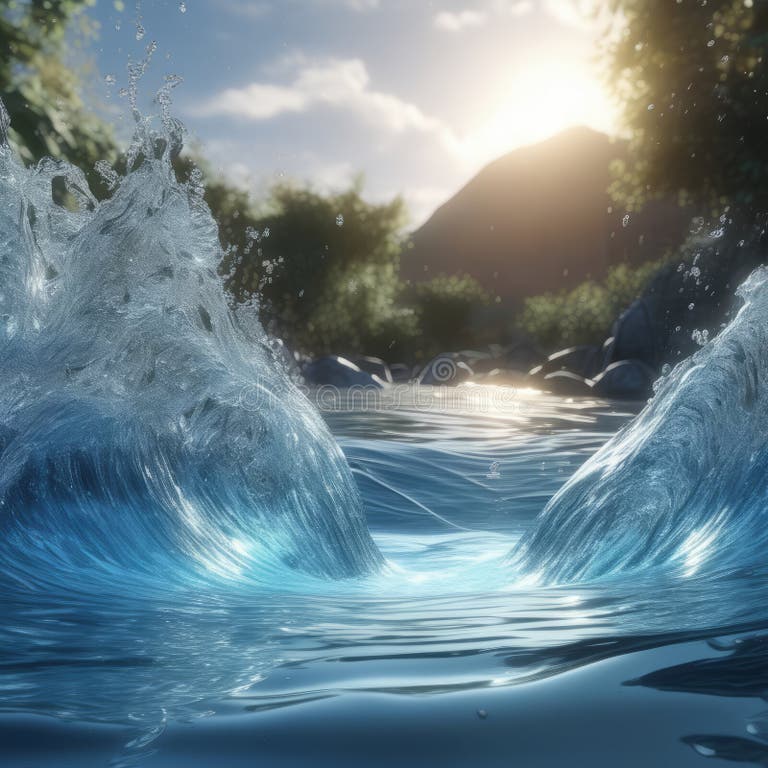 Water Flowing into the River 3d Render of Waterfall Stock Illustration ...