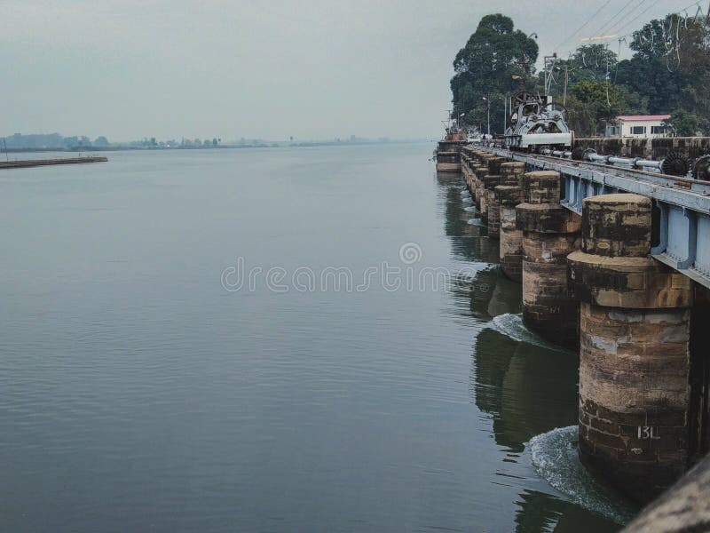 Water Flowing Under Bridge at Large Dam Water Reserviour Stock Image ...