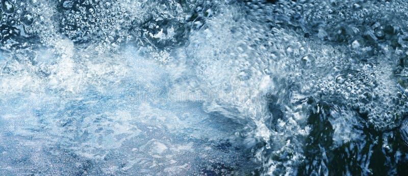 Water Flowing into the Water with Waterdrops and Bubbles. Stock Photo ...