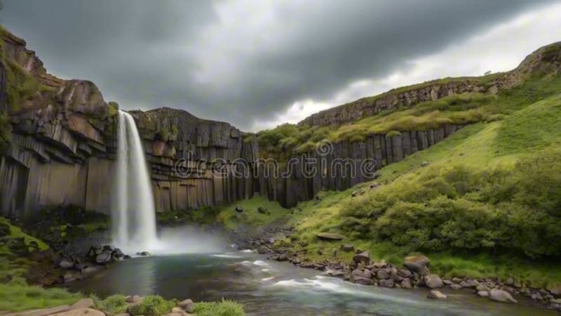 Water Flows from Basalt Columns Cliff in Iceland Stock Footage - Video ...