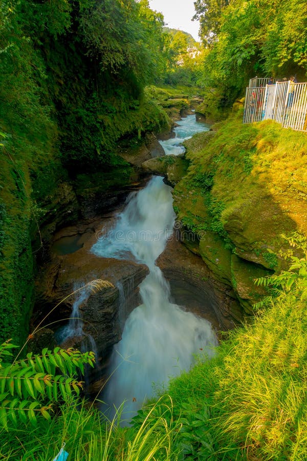 Water Flows Downstream To Devi`s Falls in Pokhara, Nepal Stock Image ...