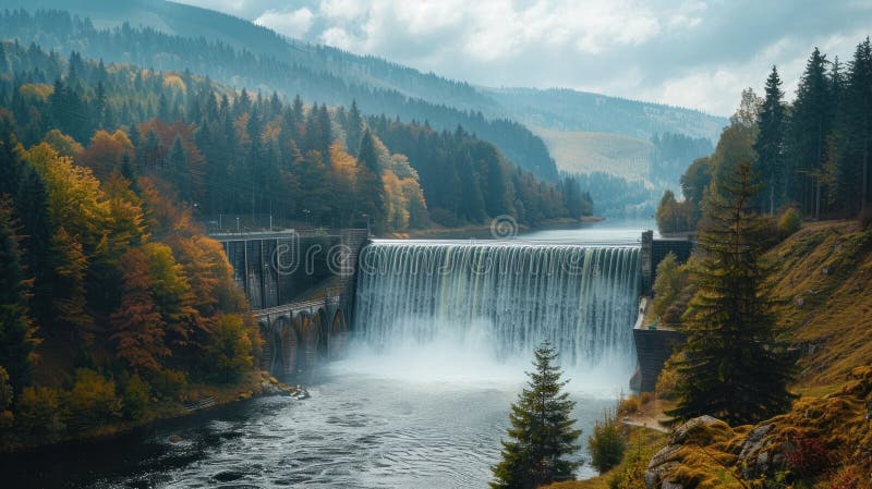 Water Flows Down from a Large Dam. Stock Image - Image of energy, alps ...