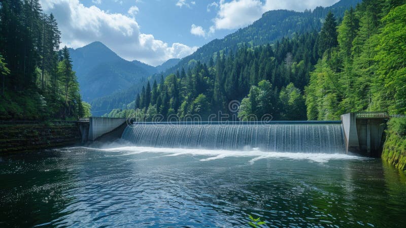 Water Flows Down from a Large Dam. Stock Photo - Image of hydroelectric ...