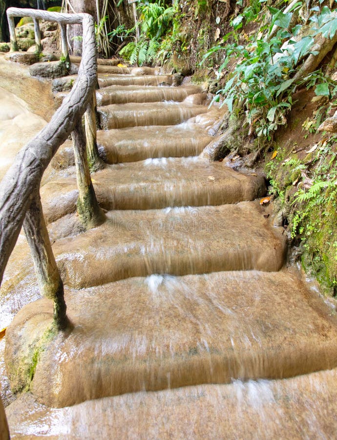 Water Flows Down a Stone Staircase in Nature Stock Photo - Image of ...