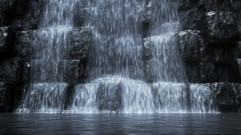 Water Flows Down Stone Wall Creating Waterfall with Tranquil Serenity ...