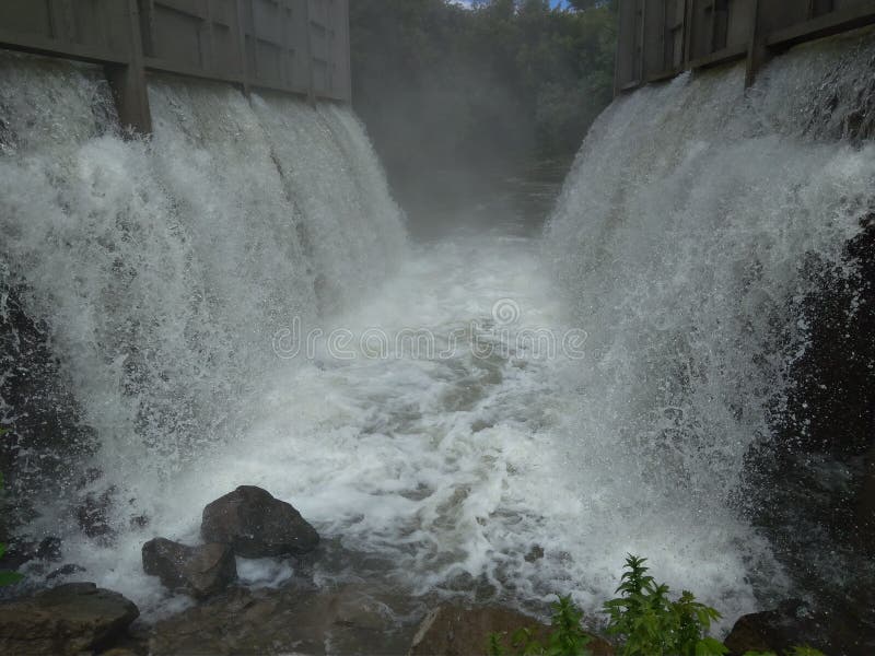 Water Flows Down the Waterfall in the Basement of the Dam Flood ...