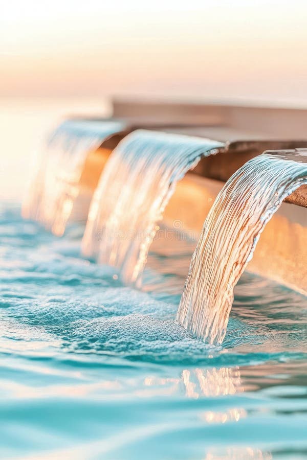 Water Flows Gracefully from a Ledge into a Pool with Gentle Waves ...