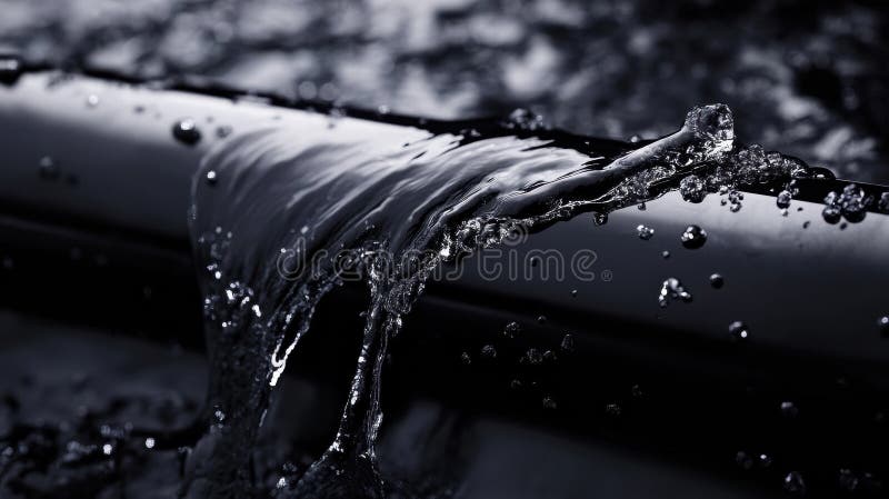 Water Cascading Over a Pipe in a Black and White Setting, Creating ...