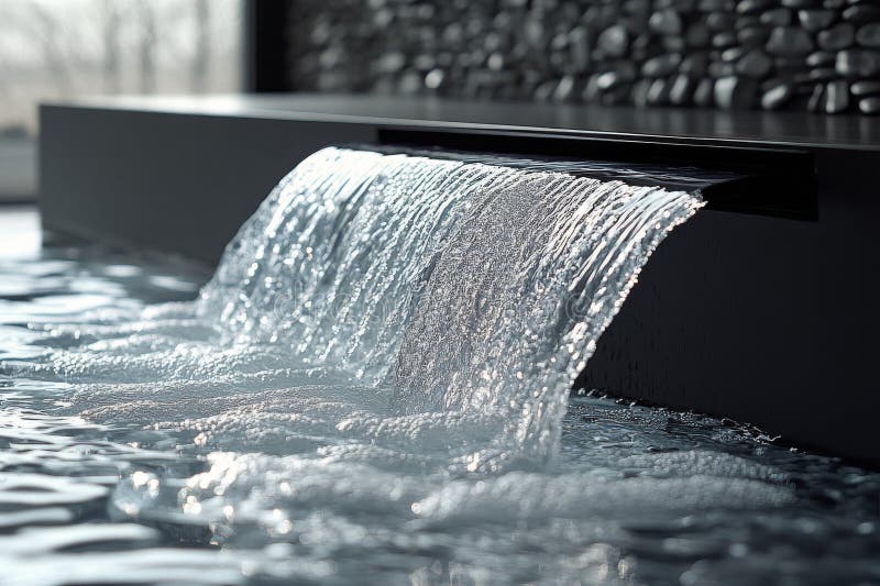 Water Flows Gracefully from a Unique Black Basin in a Serene Indoor ...