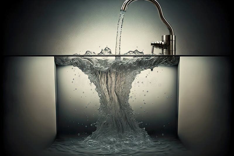 Water Flows from High Tap into Empty Deep Sink Stock Illustration ...