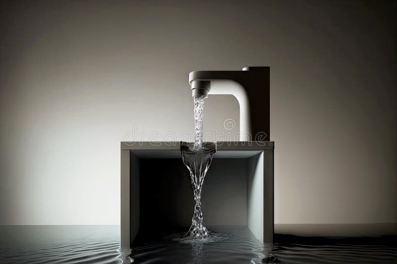 Water Flows from High Tap into Empty Deep Sink Stock Illustration ...
