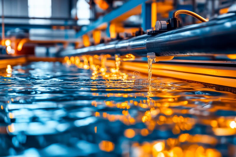 Water Flows through Industrial Pipeline System in Modern Facility ...