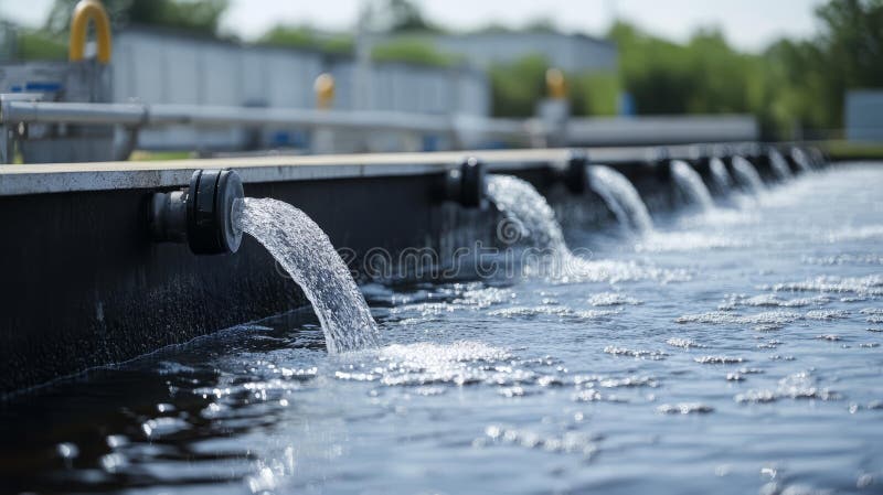 Water Flows from Industrial Pipelines into Reservoir, Creating Serene ...