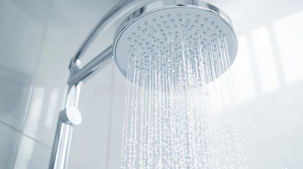 Water Flows from a Modern Showerhead Stock Image - Image of steam ...