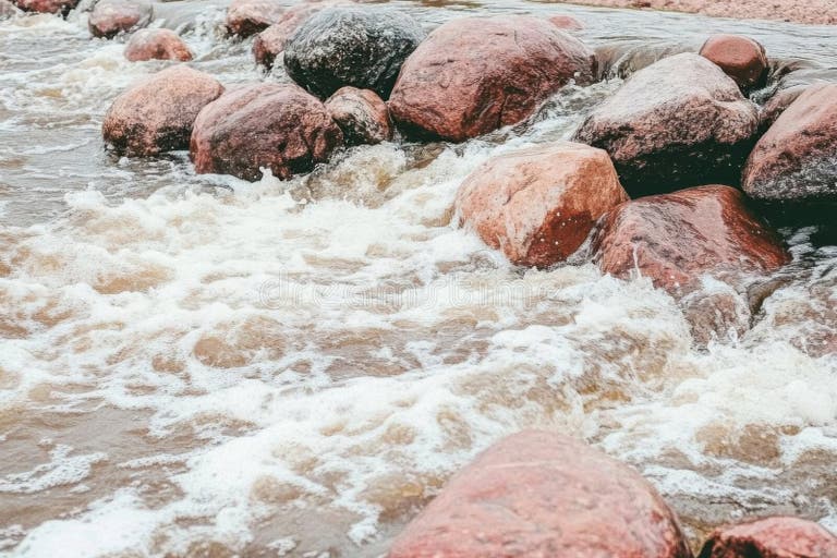 Water Flows Over Rocks, Creating Foaming Rapids, Nature Theme and Refreshing View Stock Photo ...