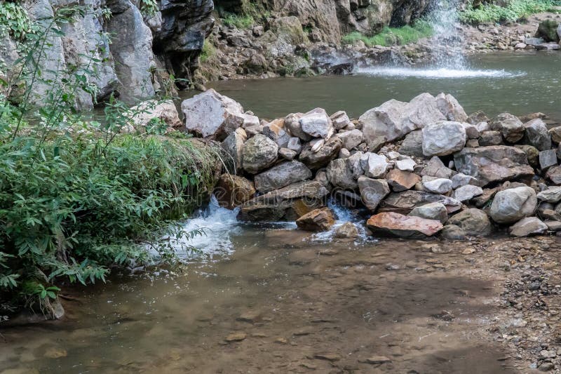 Water Flows Over Rocks in a Mountain River Stock Image - Image of brook ...