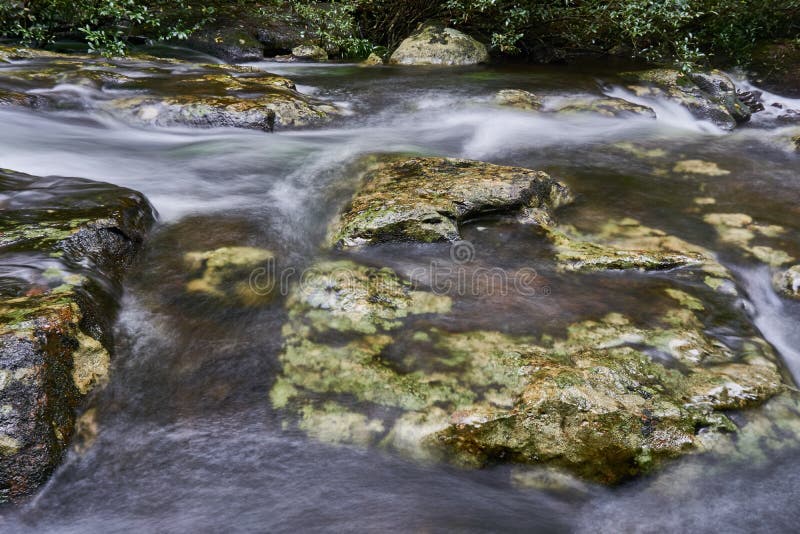 Water Flows Over Rocks in a River. Stock Image - Image of scenery ...