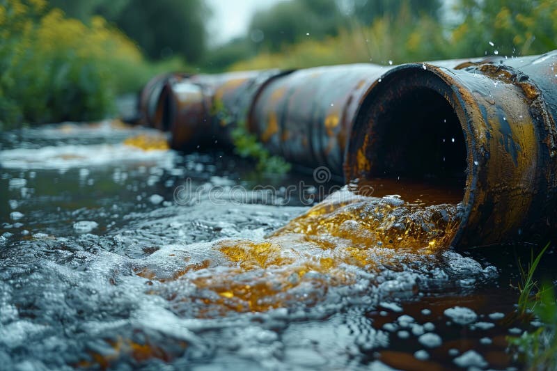 Water Flows from a Pipe into the River, Enhancing the Natural Landscape ...