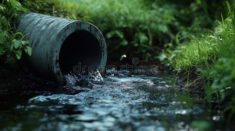 Water Flows from a Pipe into a Stream Stock Illustration - Illustration ...