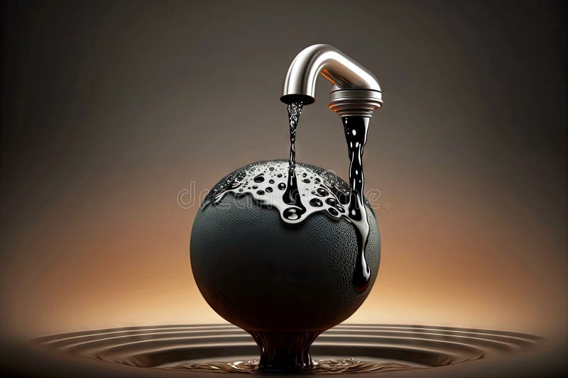 Water Flows Into Sink With Falling Black Ball From Hogged Tap Stock