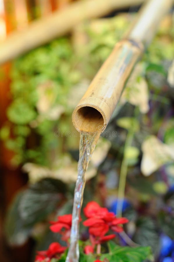 Water Flows through Small Bamboo Pipes Stock Photo - Image of ...