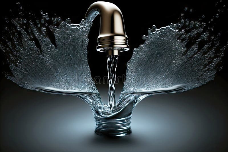 Water Flows from Small Tap on Dark Background with Large Aerator Stock ...