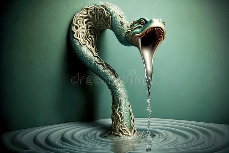 Water Flows from Snake-like Tap into Crowded Form Stock Photo - Image ...