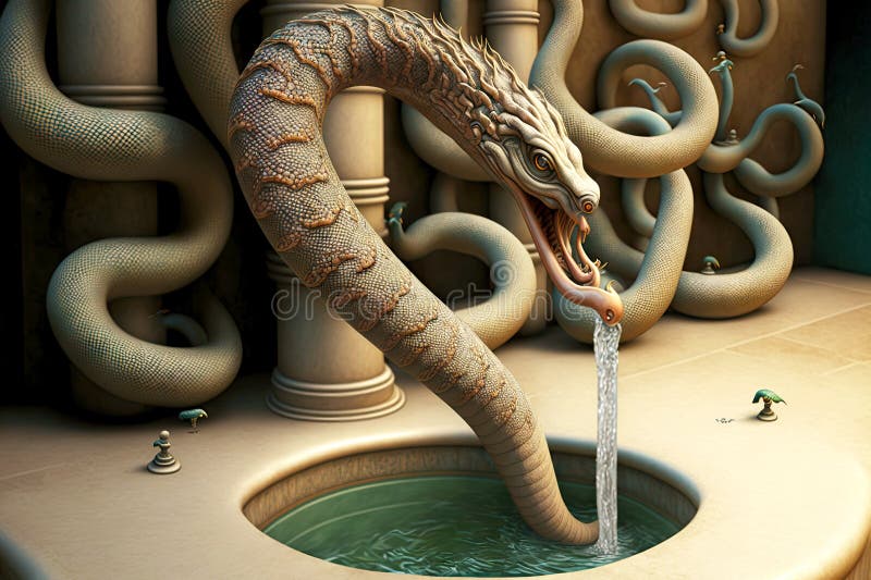 Water Flows from Snake-like Tap into Crowded Form Stock Illustration ...