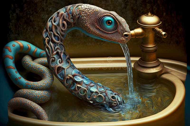 Water Flows from Snake-like Tap into Crowded Form Stock Illustration ...