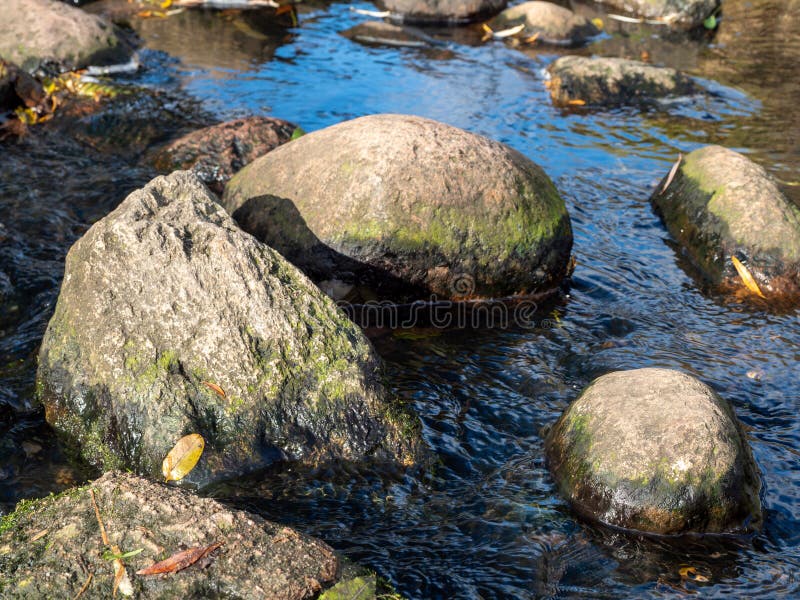 Water Flows among the Stones. Stock Image - Image of park, motion ...