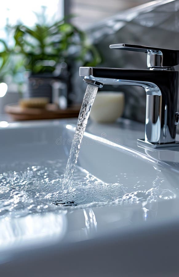 Water Flows from the Tap in the Bathroom Stock Photo - Image of liquid ...