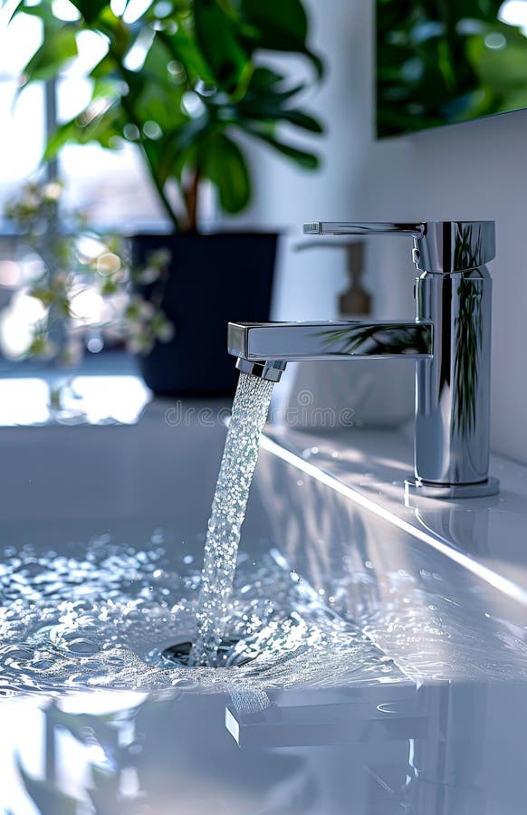 Water Flows from the Tap in the Bathroom Stock Photo - Image of shiny ...