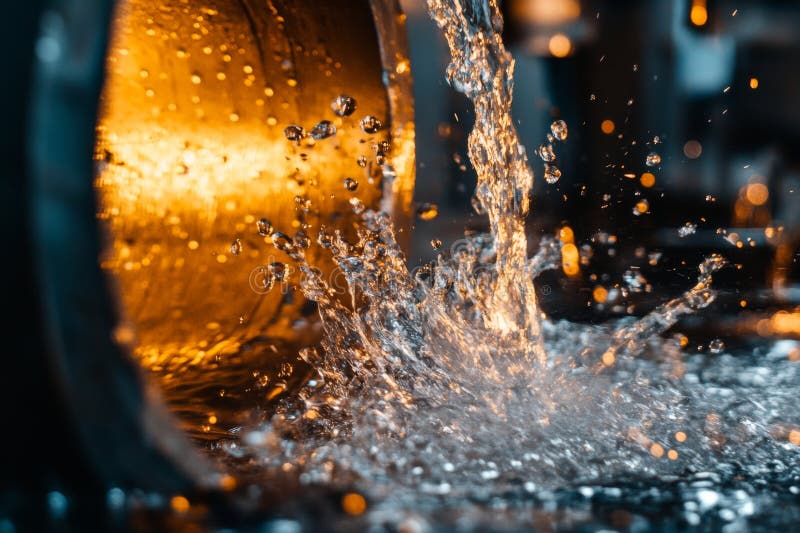 Water Flows from a Tap into a Circular Basin Creating Ripples and ...