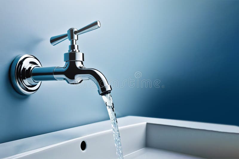 Water Flows from the Tap. the Concept is Saving Resources Stock ...