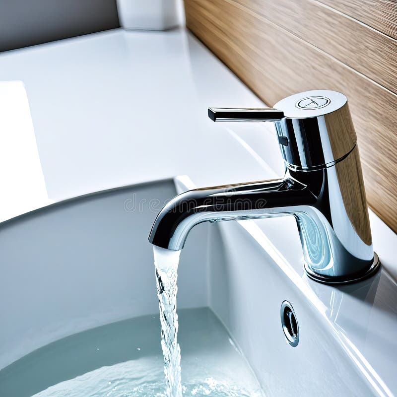 Water Flows from the Tap. the Concept is Saving Resources Stock ...