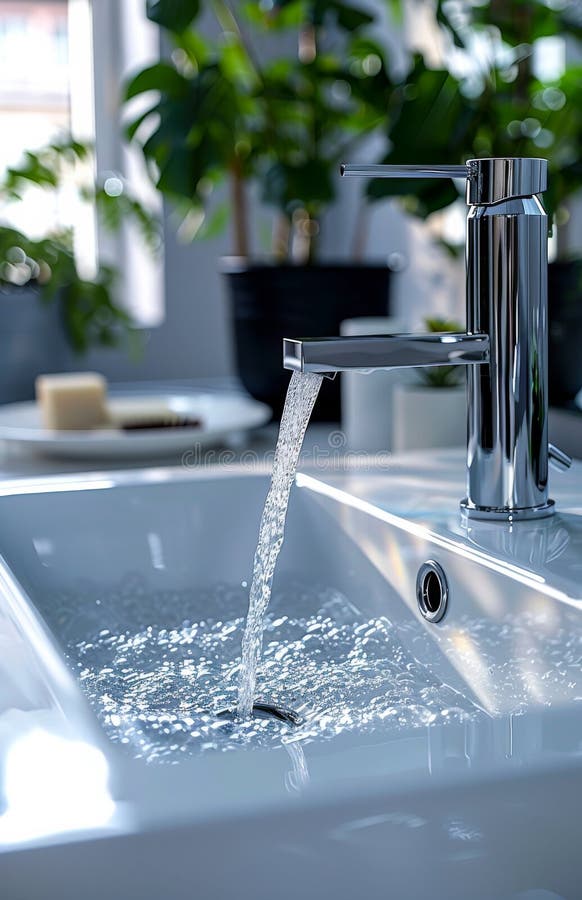Water Flows From The Tap Into The Sink Stock Image Image Of Faucet